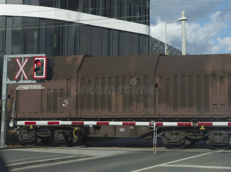 Railway Crossing Gate on the Street Stock Photo - Image of train, haul ...