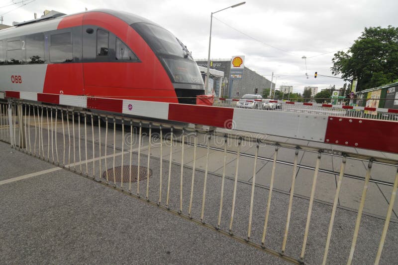 Railway Crossing Gate on the Street Editorial Stock Photo - Image of ...