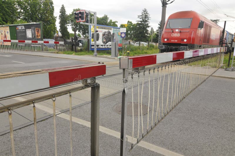 Railway Crossing Gate on the Street Editorial Stock Photo - Image of ...