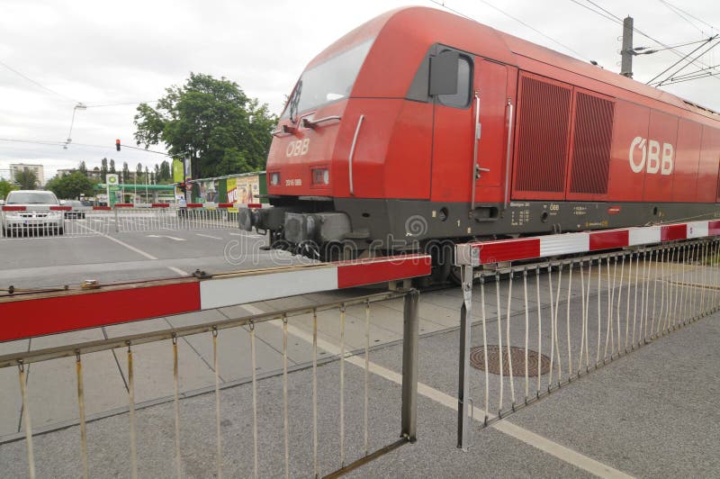Railway Crossing Gate on the Street Editorial Stock Photo - Image of ...