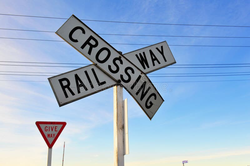 Railway Crossing & Give Way Sign Stock Image - Image of railway, road ...