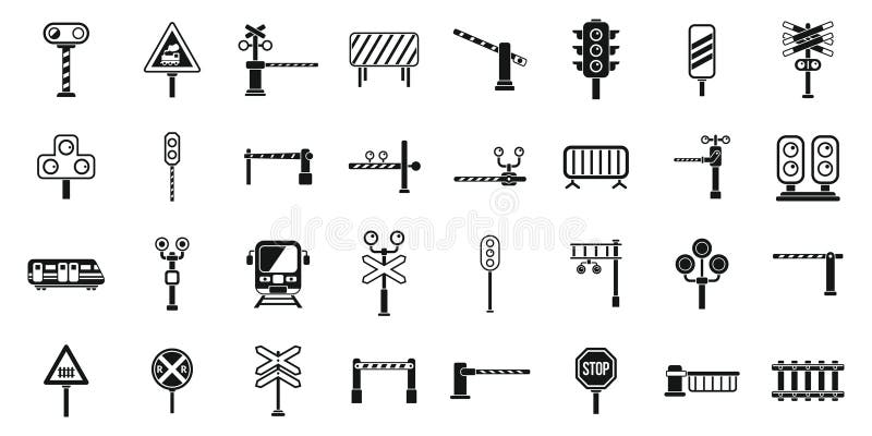 Railway Crossing Icons Set Simple Vector. Signal Alert Stock ...