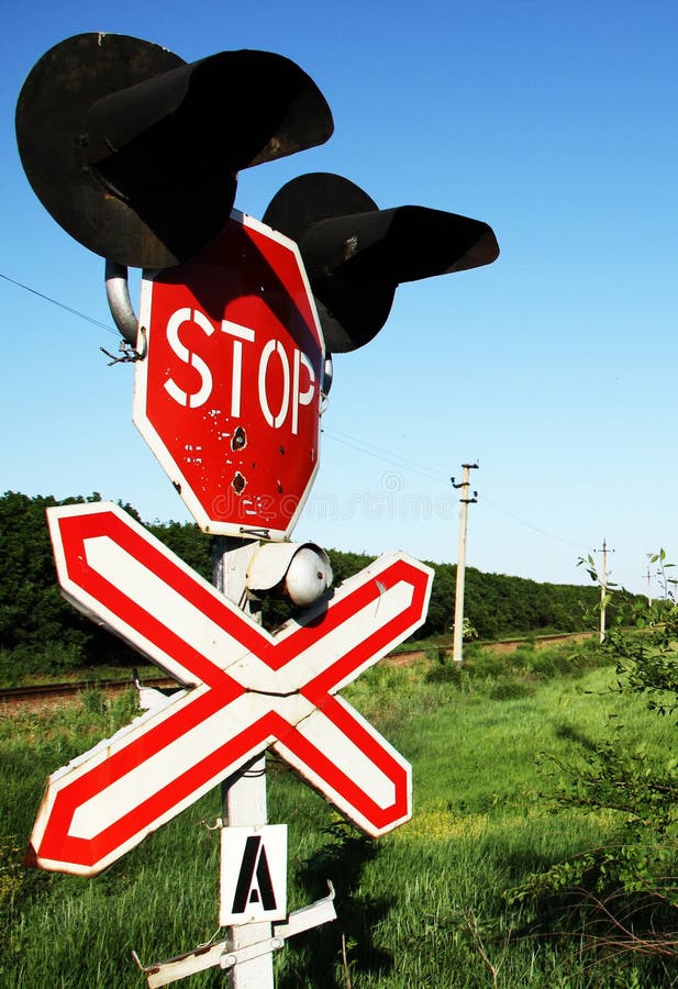 A Rail Crossing Stop Sign on Spanish Railway Lines Stock Photo - Image ...