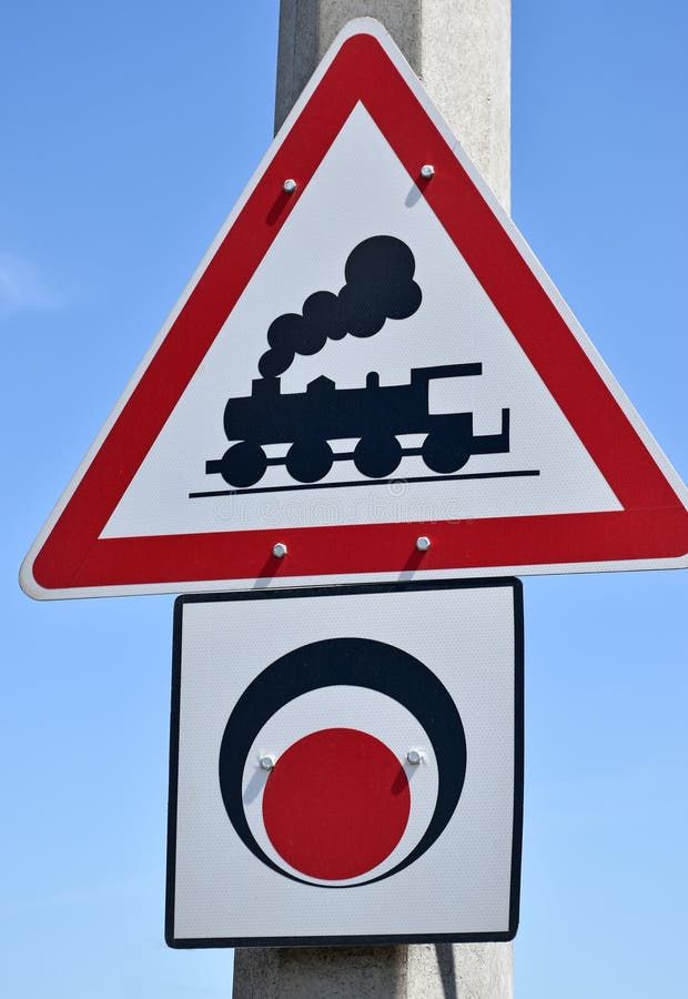 Railway Crossing Traffic Sign on a Pole Stock Image - Image of engine ...
