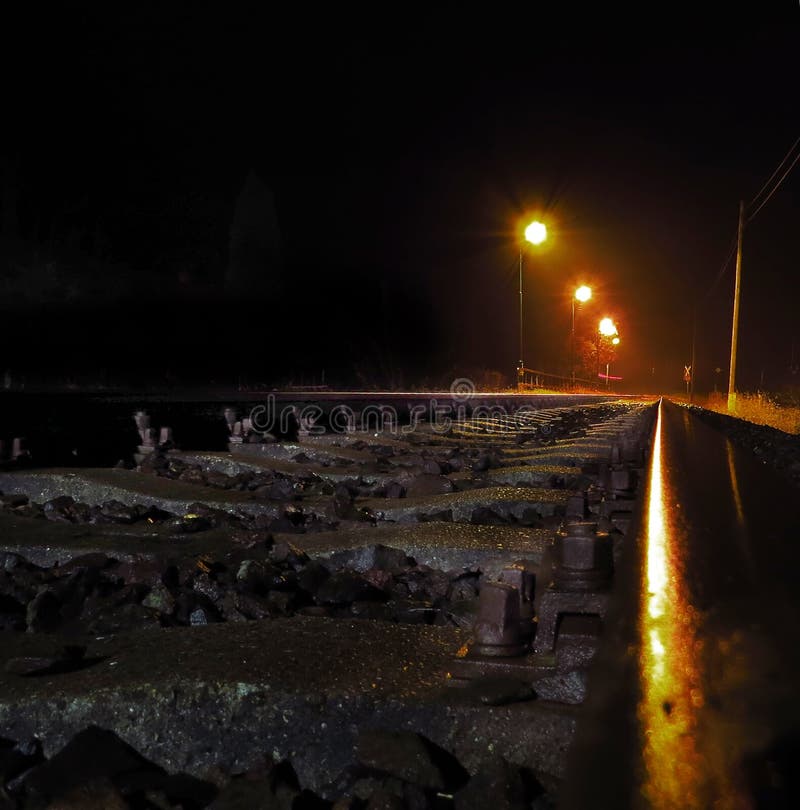 Railway in the Dark, Railroad Steel, Old Railway Stock Photo - Image of ...