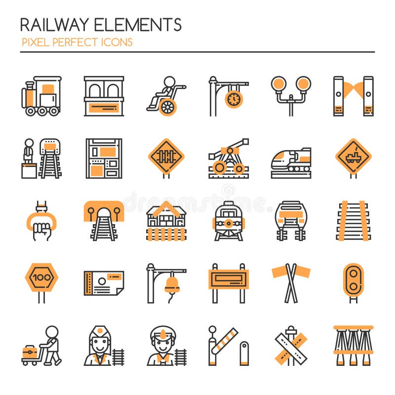 Railway Elements Parts Set. Vector Stock Vector - Illustration of icon ...