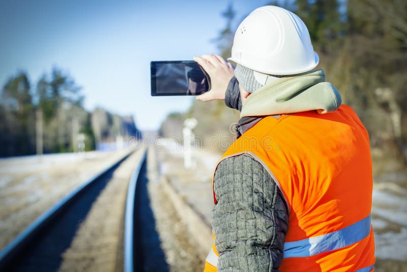 Railway Engineer Filmed on the Railway Stock Image - Image of signal ...