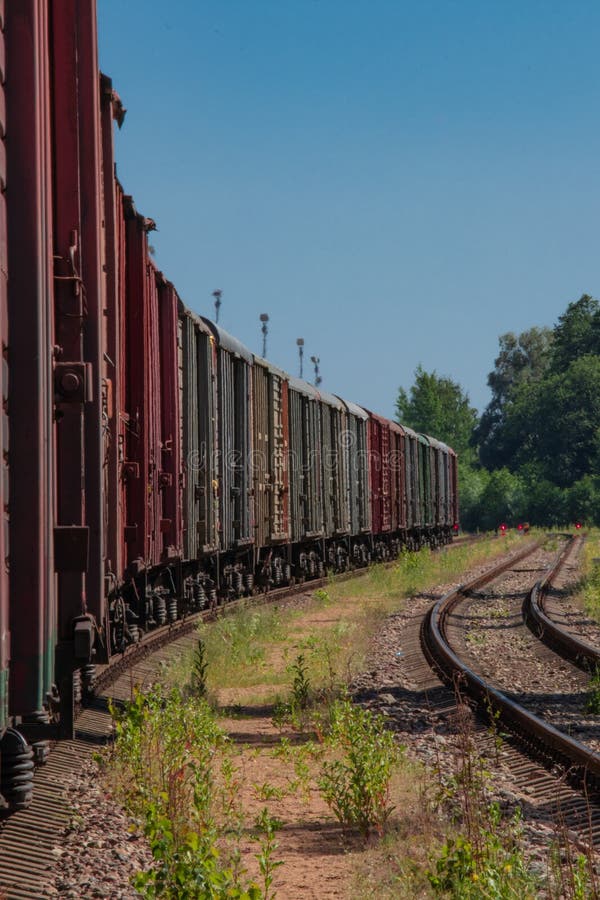 Railway Fork, a Locomotive with a Wagon and a Red Semaphore Stock Image ...