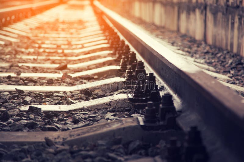 Railway Forward Path Close Up at Sunset Stock Image - Image of flash ...