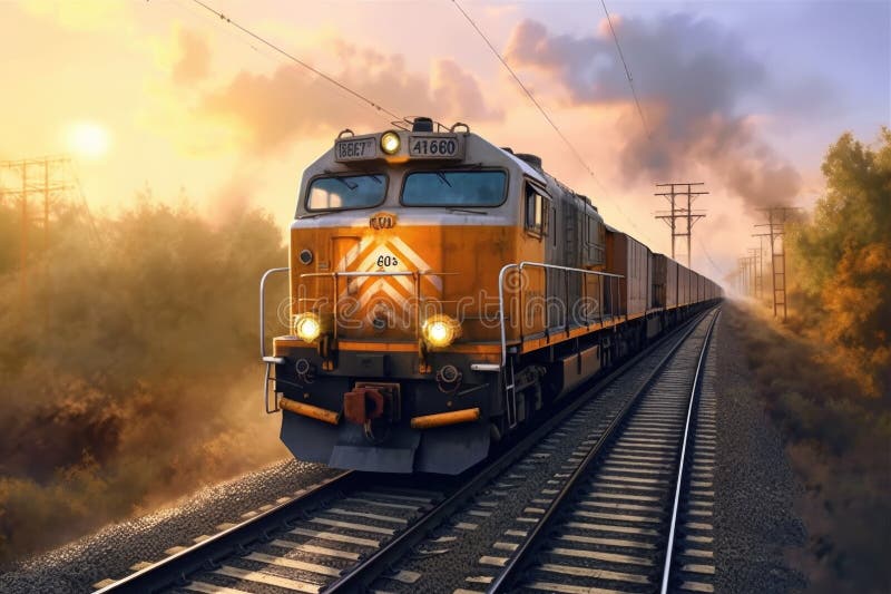 Railway Freight Train Transporting Goods Stock Illustration ...