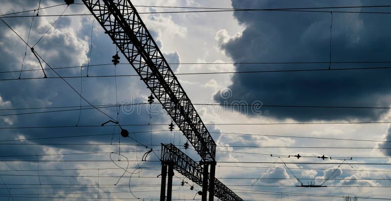 Railway High-voltage Line of Power Supplies Stock Photo - Image of ...