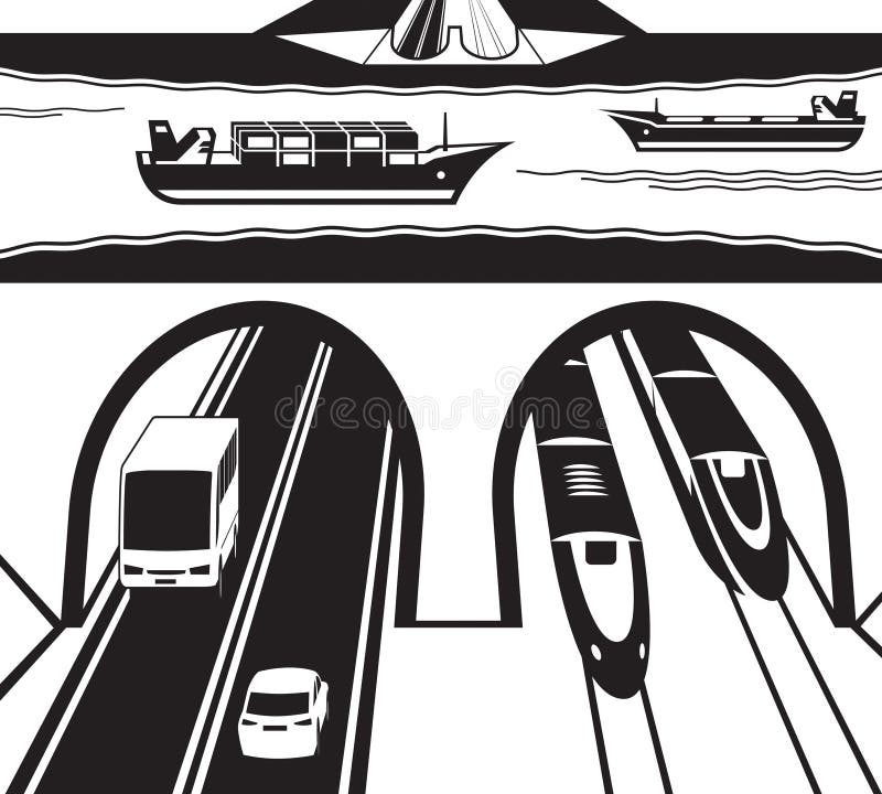 Highway Tunnel in the Mountains Stock Vector - Illustration of signs ... Highway Tunnel in the Mountains Stock Vector - Illustration of signs ...
