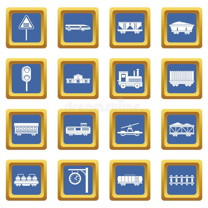 Railway icons set blue stock vector. Illustration of locomotive - 98078883