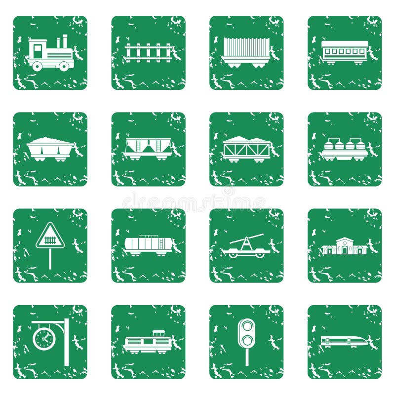 Railway icons set grunge stock vector. Illustration of bulk - 96547673