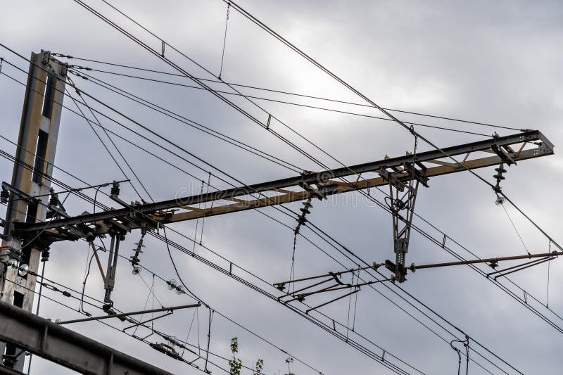 Railway Infrastructure Power Lines Stock Photo - Image of connection ...