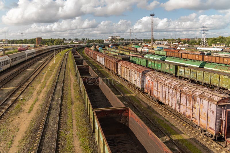 Railway Interchanges with Freight Cars Stock Photo - Image of ...