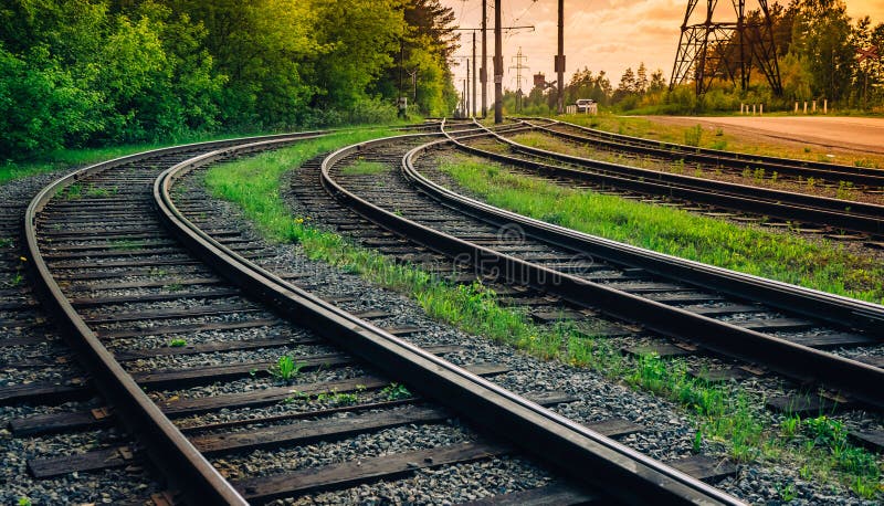 Railway Intersections. Two Track Directions. Stock Image - Image of ...