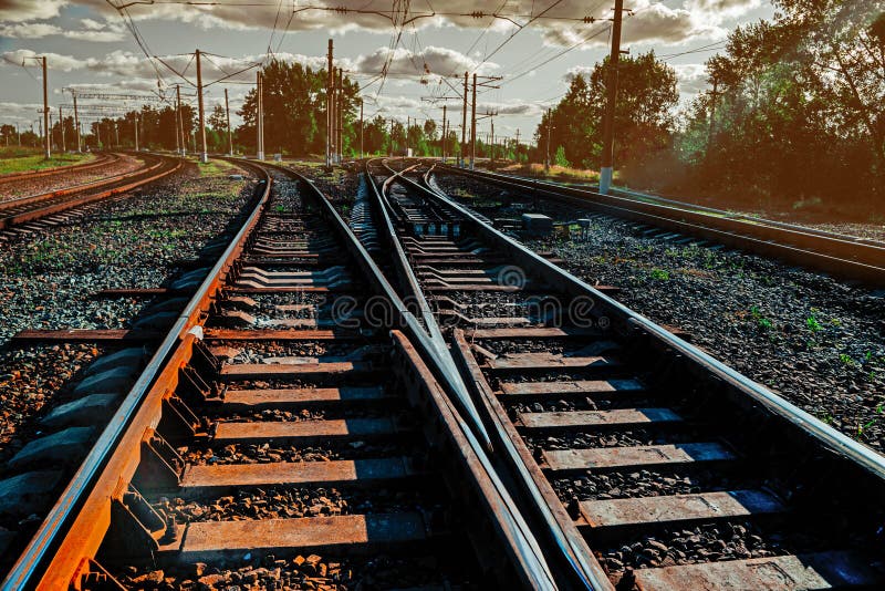 Railway Intersections. Two Track Directions. Stock Photo - Image of ...