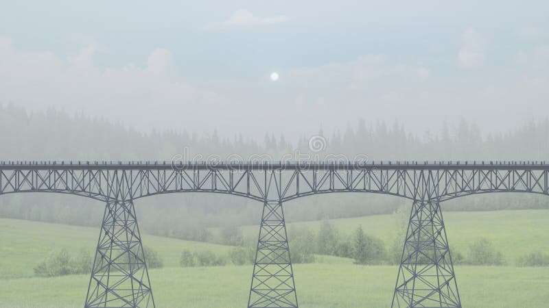 Railway Iron Bridge Side View on Three Supports Stock Illustration ...