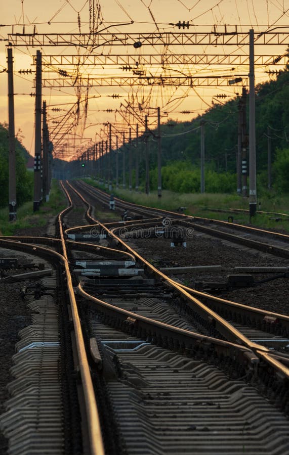 Railway Junction in Sunset Light Stock Image - Image of farm, meet ...