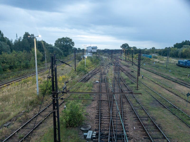 Railway Junction and Switching Yard with Multiple Tracks, Overhead ...