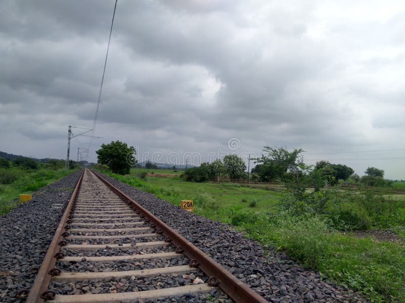 Railway Line Natural Rain Long Line Stock Image - Image of long ...