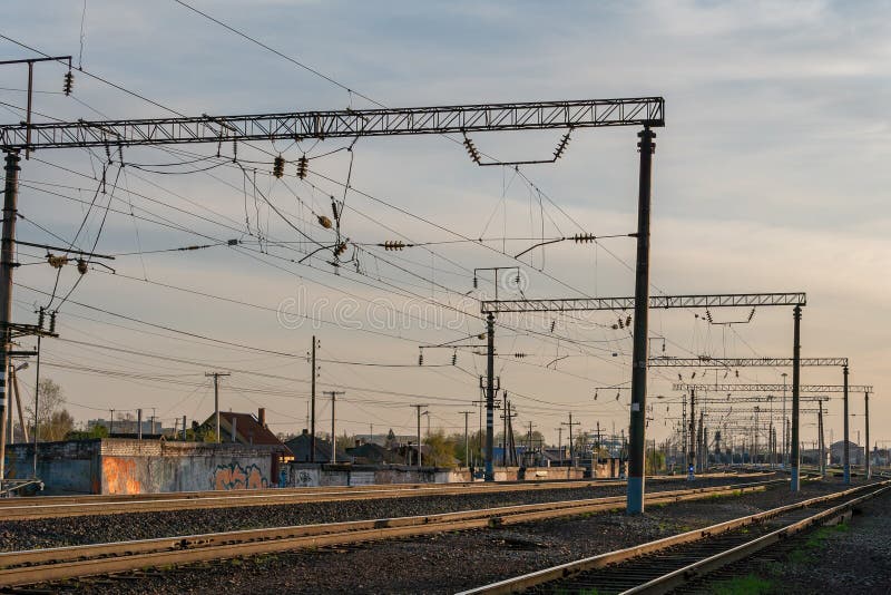 Railway Line with Wires for Electric Trains Editorial Image - Image of ...