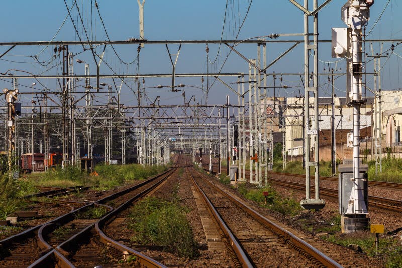 Railway Lines Cable Structures Stock Image - Image of stones, color ...