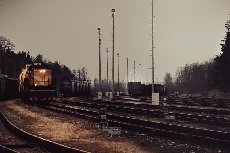 Railway Locomotive, Wagons on the Tracks, Logistics Stock Image - Image ...