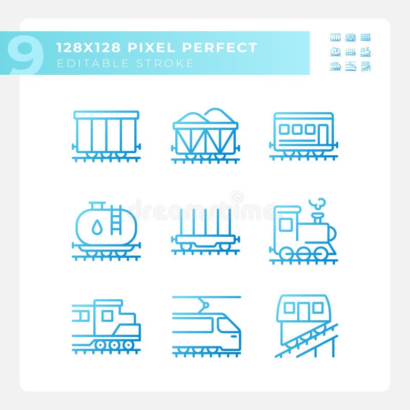 Railway Logistics Pixel Perfect Gradient Linear Vector Icons Set Stock ...
