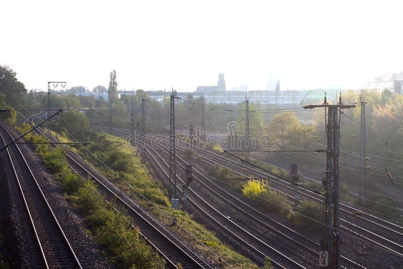 The Railway in Morning Sunlight in Cologne Stock Image - Image of ...
