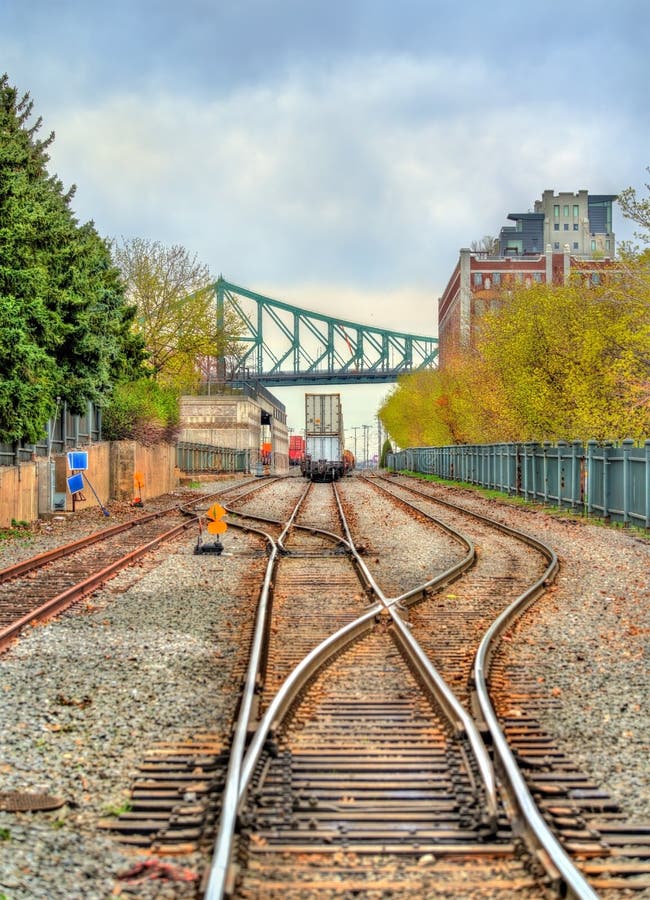Railway in the Old Port of Montreal, Canada Stock Image - Image of ...