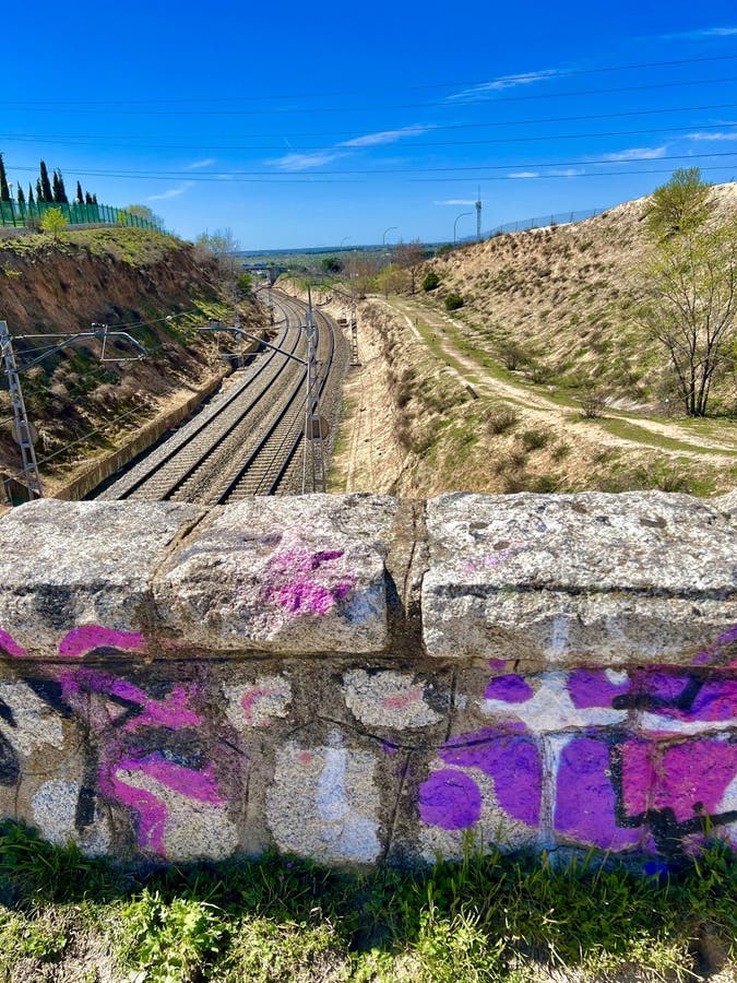 Detail of a Bridge Full of Graffiti on the Railroad Tracks. Stock Photo ...