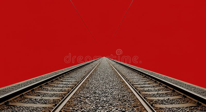Railway Perspective with Bold Red Sky Stock Image - Image of minimalism ...