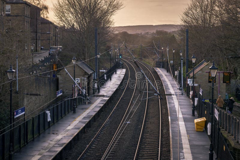Railway Platform at dusk stock image. Image of arrival - 178050657