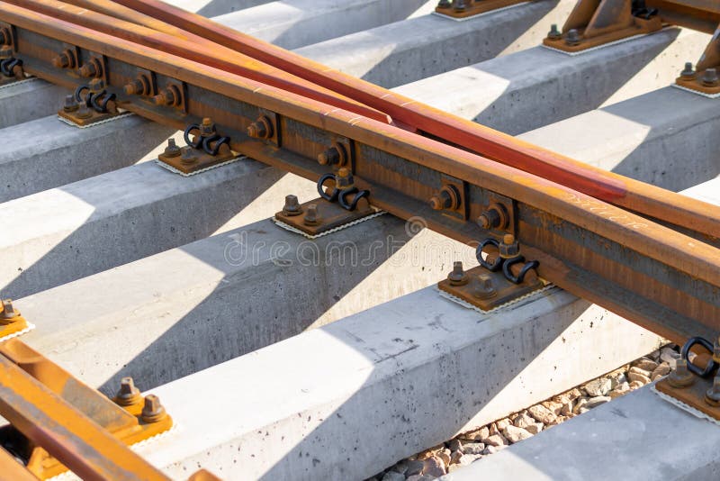 Railway Rails on Concrete Sleepers. Background or Texture Stock Image ...