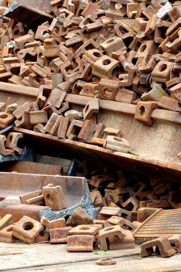 Railway: Scrap Steel Ties and Plate Close Stock Image - Image of brown ...