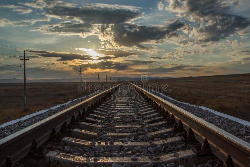Railway Rails of Stretching into the Distance. Stock Photo - Image of ...