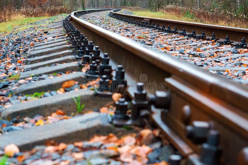 Railway Rails Turn, Railway Tracks and Sleepers Stock Image - Image of ...