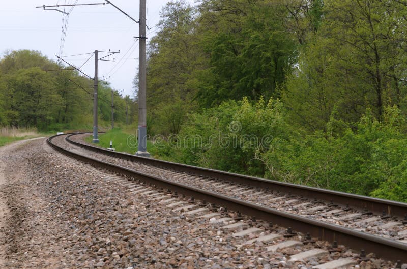 Railway Rails Turn, Railway Tracks and Sleepers Stock Photo - Image of ...