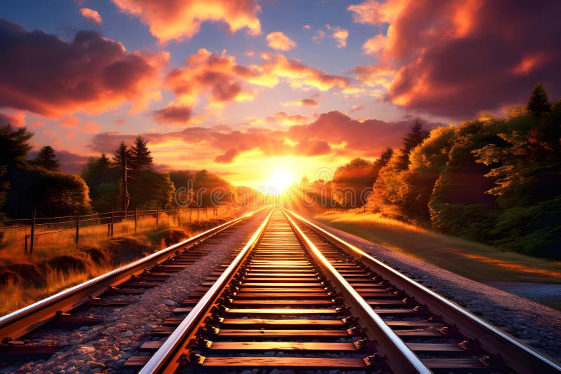 Railway Road Against the Backdrop of Sunset. Transport Industry Stock ...