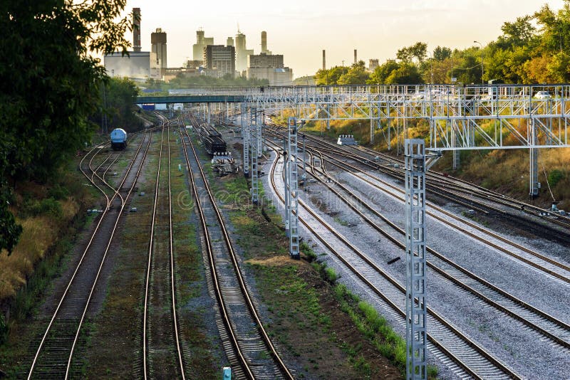 Railway road over-view stock image. Image of sunset, infrastructure ...