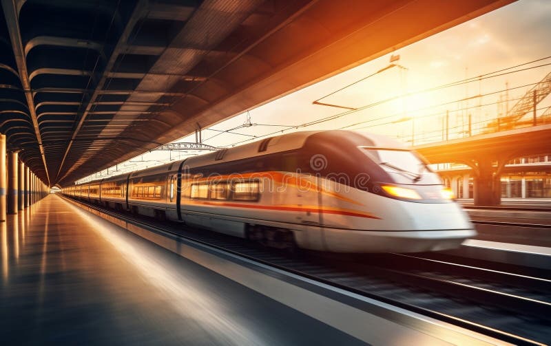 Railway Rush Fast Track Action with High Speed Train. Generative AI ...