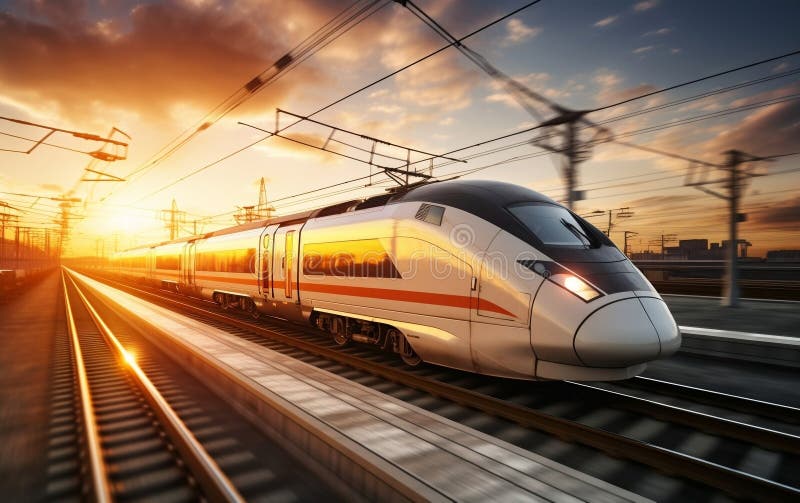Railway Rush Fast Track Action with High Speed Train. Generative AI ...