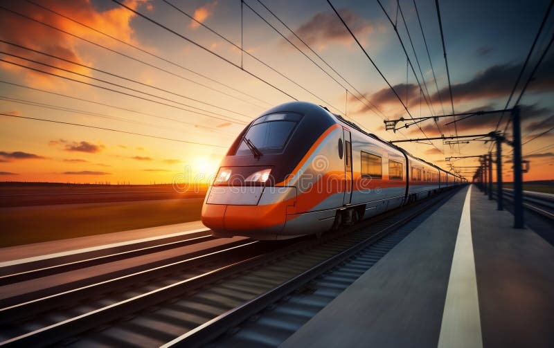 Railway Rush Fast Track Action with High Speed Train. Generative AI ...