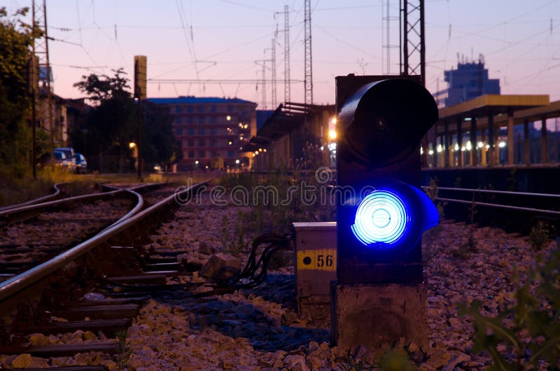 Railway Signal with Blue Light Editorial Photography - Image of ...