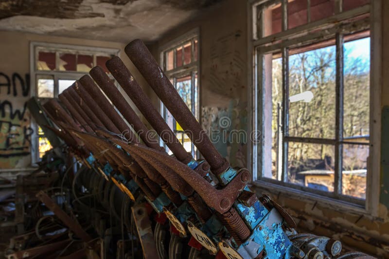 Railway signal boxes stock image. Image of room, poland - 51358499