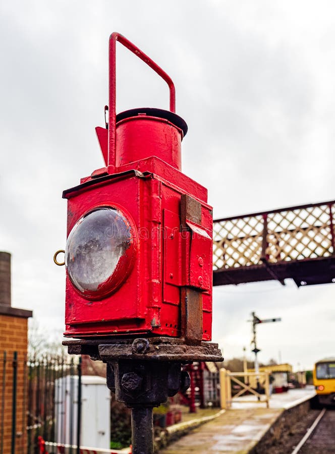 Railway Signal Lantern Light by the Side of the Rail Road Tracks Stock ...