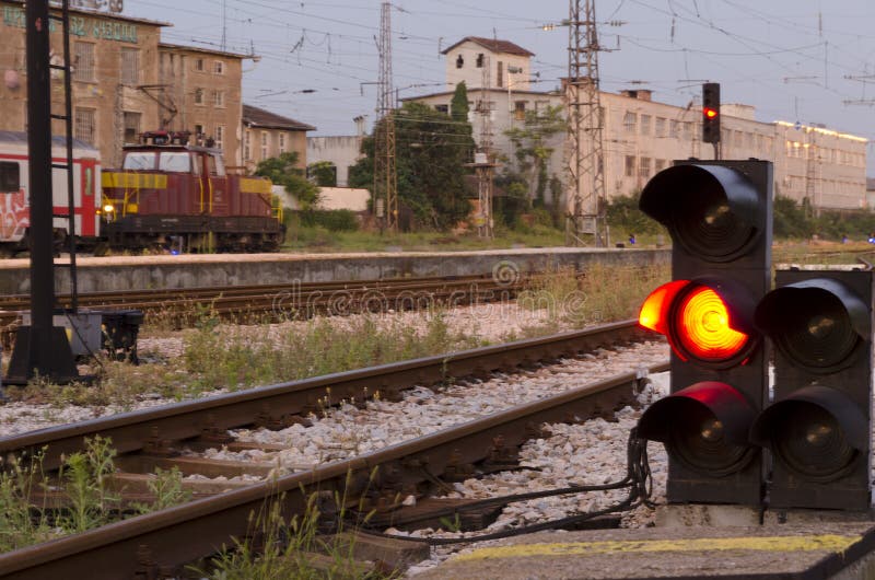 Railway Signal with Red Light Editorial Photography - Image of light ...