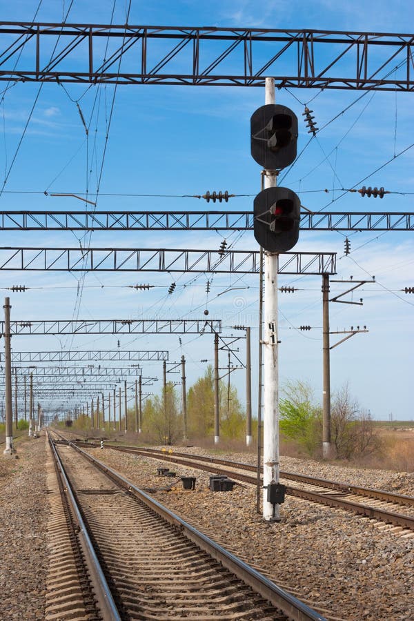 Railway semaphore stock photo. Image of rail, perspective - 51089912